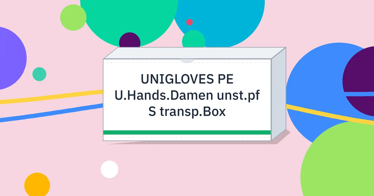 Symbolbild: Packung mit der Aufschrift UNIGLOVES PE U.Hands.Damen unst.pf S transp.Box (PZN 18100943) – Verfügbarkeit und Bezug in Apotheken in Frankfurt am Main