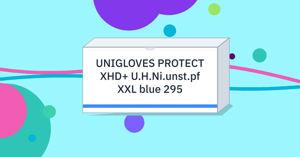Symbolbild: Packung mit der Aufschrift UNIGLOVES PROTECT XHD+ U.H.Ni.unst.pf XXL blue 295 (PZN 20300477) – Verfügbarkeit und Bezug in Apotheken in Frankfurt am Main