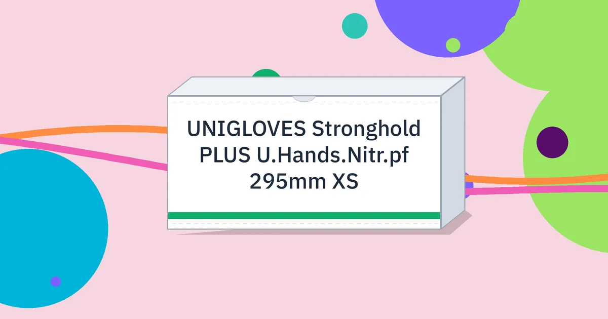 Symbolbild: Packung mit der Aufschrift UNIGLOVES Stronghold PLUS U.Hands.Nitr.pf 295mm XS (PZN 18102729) – Verfügbarkeit und Bezug in Apotheken in Frankfurt am Main