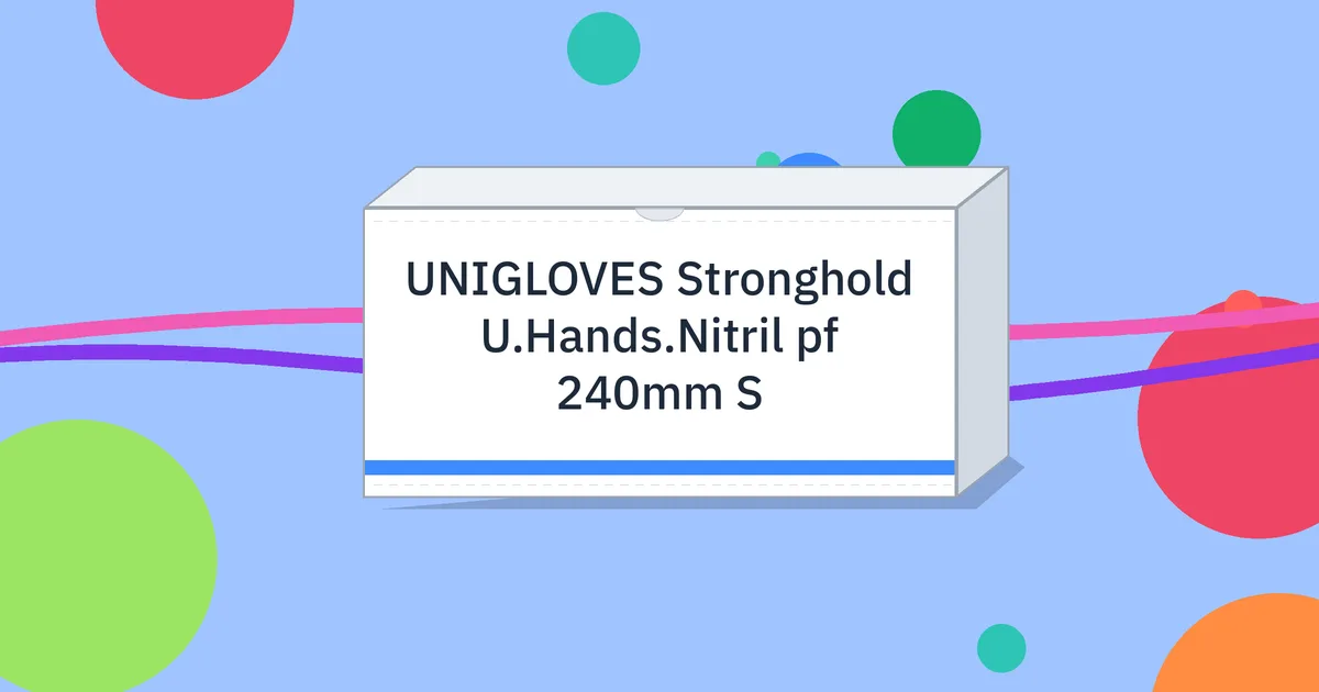 Symbolbild: Packung mit der Aufschrift UNIGLOVES Stronghold U.Hands.Nitril pf 240mm S (PZN 20079067) – Verfügbarkeit und Bezug in Apotheken in Frankfurt am Main