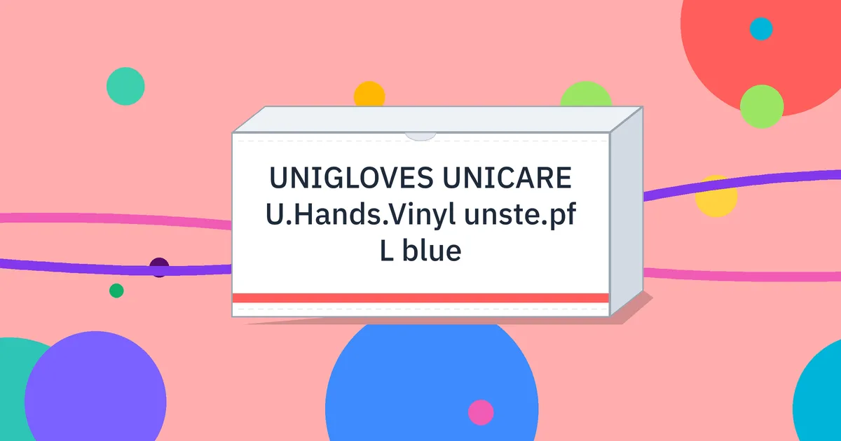 Symbolbild: Packung mit der Aufschrift UNIGLOVES UNICARE U.Hands.Vinyl unste.pf L blue (PZN 20120143) – Verfügbarkeit und Bezug in Apotheken in Frankfurt am Main