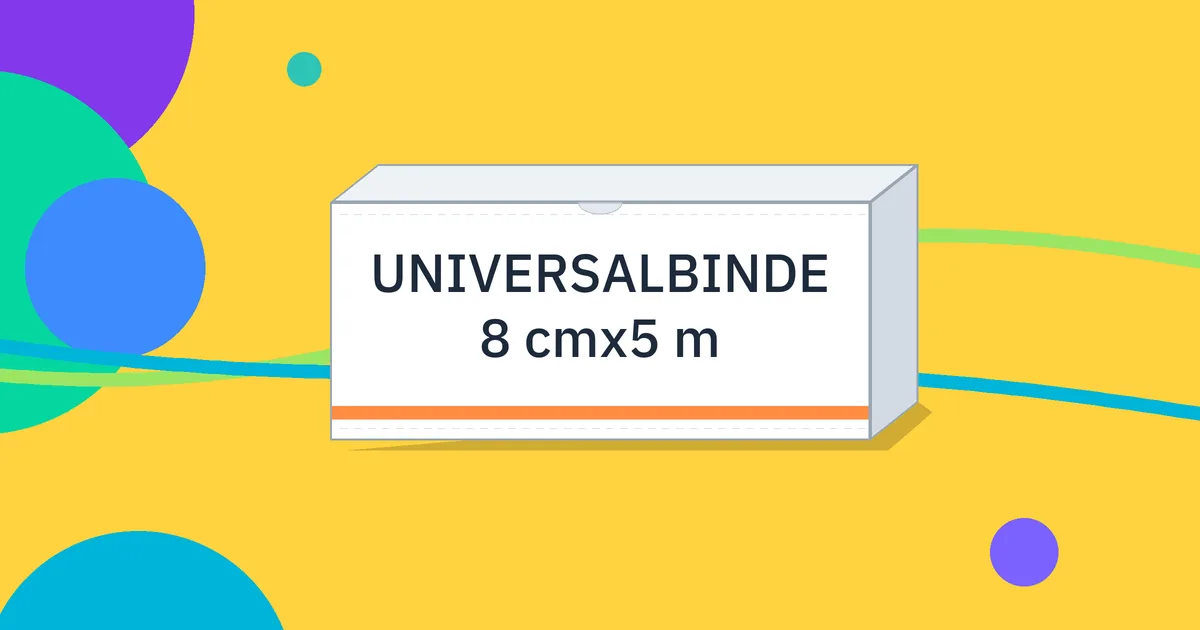 Symbolbild: Packung mit der Aufschrift UNIVERSALBINDE 8 cmx5 m (PZN 04642971) – Verfügbarkeit und Bezug in Apotheken in Frankfurt am Main