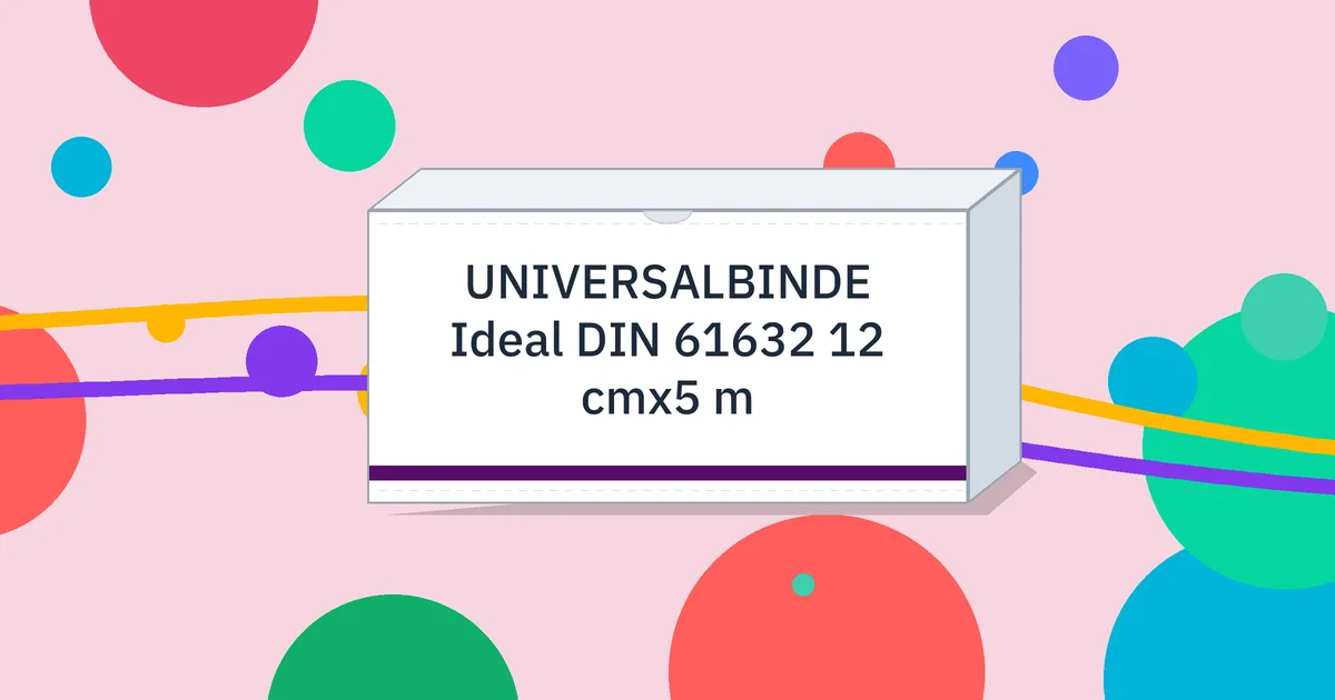 Symbolbild: Packung mit der Aufschrift UNIVERSALBINDE Ideal DIN 61632 12 cmx5 m (PZN 10351723) – Verfügbarkeit und Bezug in Apotheken in Frankfurt am Main