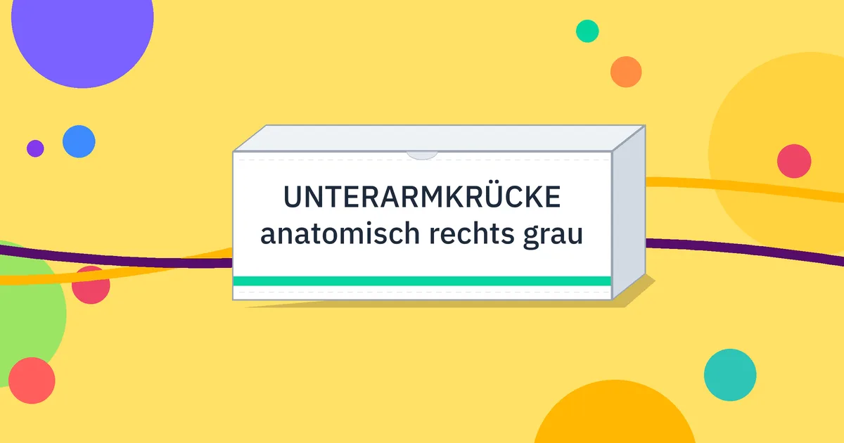 Symbolbild: Packung mit der Aufschrift UNTERARMKRÜCKE anatomisch rechts grau (PZN 00393726) – Verfügbarkeit und Bezug in Apotheken in Frankfurt am Main