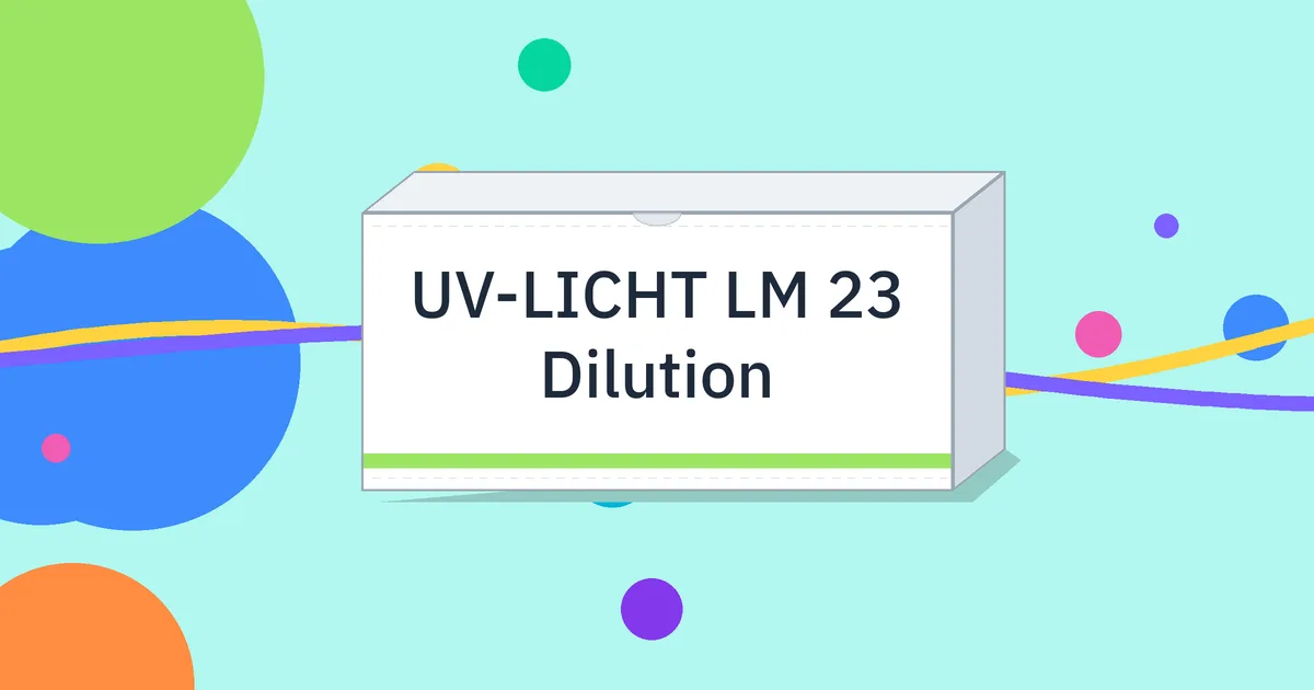 Symbolbild: Packung mit der Aufschrift UV-LICHT LM 23 Dilution (PZN 13258705) – Verfügbarkeit und Bezug in Apotheken in Frankfurt am Main