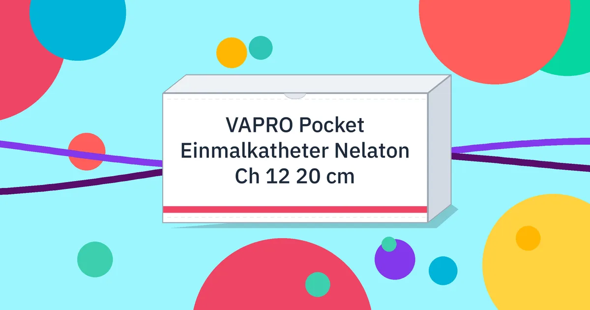 Symbolbild: Packung mit der Aufschrift VAPRO Pocket Einmalkatheter Nelaton Ch 12 20 cm (PZN 19639199) – Verfügbarkeit und Bezug in Apotheken in Frankfurt am Main