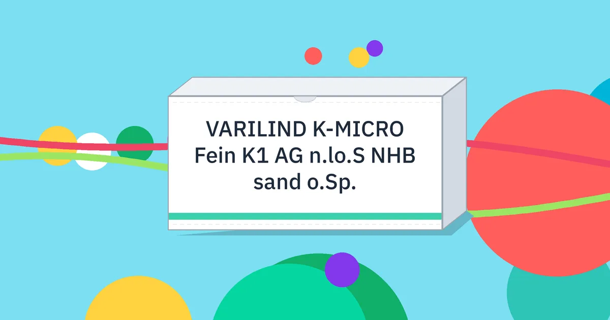 Symbolbild: Packung mit der Aufschrift VARILIND K-MICRO Fein K1 AG n.lo.S NHB sand o.Sp. (PZN 20554605) – Verfügbarkeit und Bezug in Apotheken in Frankfurt am Main