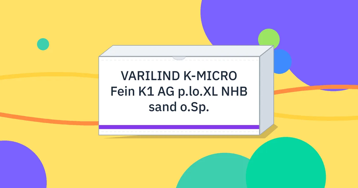 Symbolbild: Packung mit der Aufschrift VARILIND K-MICRO Fein K1 AG p.lo.XL NHB sand o.Sp. (PZN 20554723) – Verfügbarkeit und Bezug in Apotheken in Frankfurt am Main