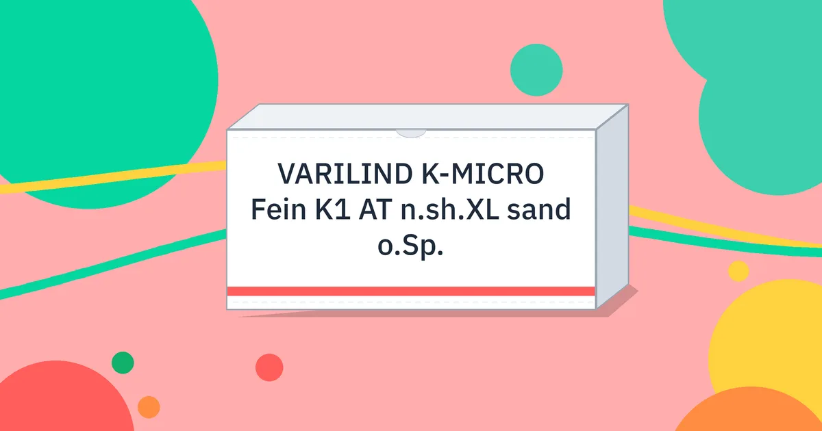 Symbolbild: Packung mit der Aufschrift VARILIND K-MICRO Fein K1 AT n.sh.XL sand o.Sp. (PZN 20551788) – Verfügbarkeit und Bezug in Apotheken in Frankfurt am Main