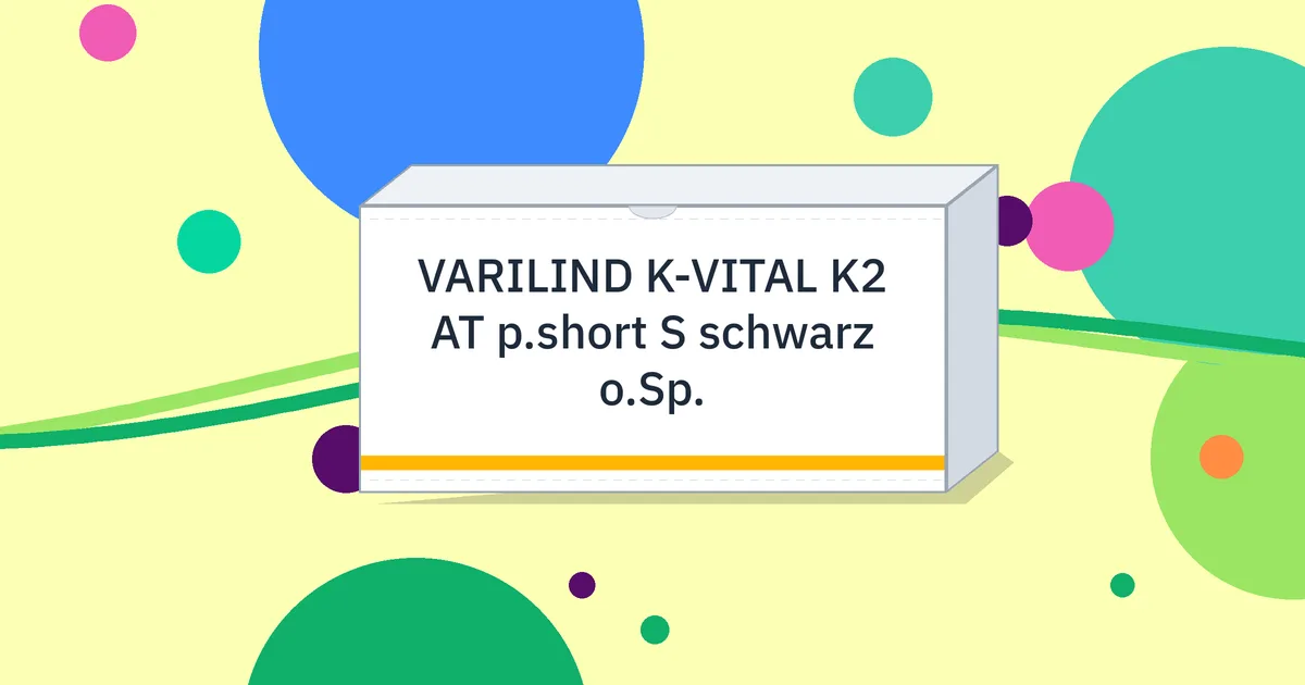 Symbolbild: Packung mit der Aufschrift VARILIND K-VITAL K2 AT p.short S schwarz o.Sp. (PZN 20562160) – Verfügbarkeit und Bezug in Apotheken in Frankfurt am Main