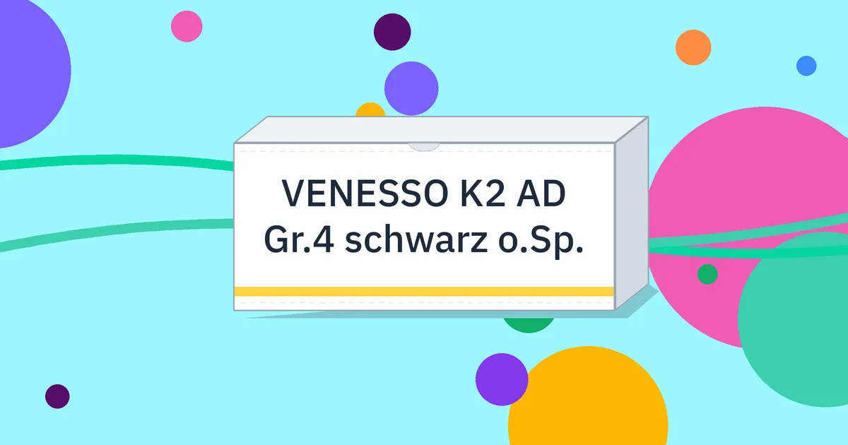 Symbolbild: Packung mit der Aufschrift VENESSO K2 AD Gr.4 schwarz o.Sp. (PZN 03260256) – Verfügbarkeit und Bezug in Apotheken in Frankfurt am Main