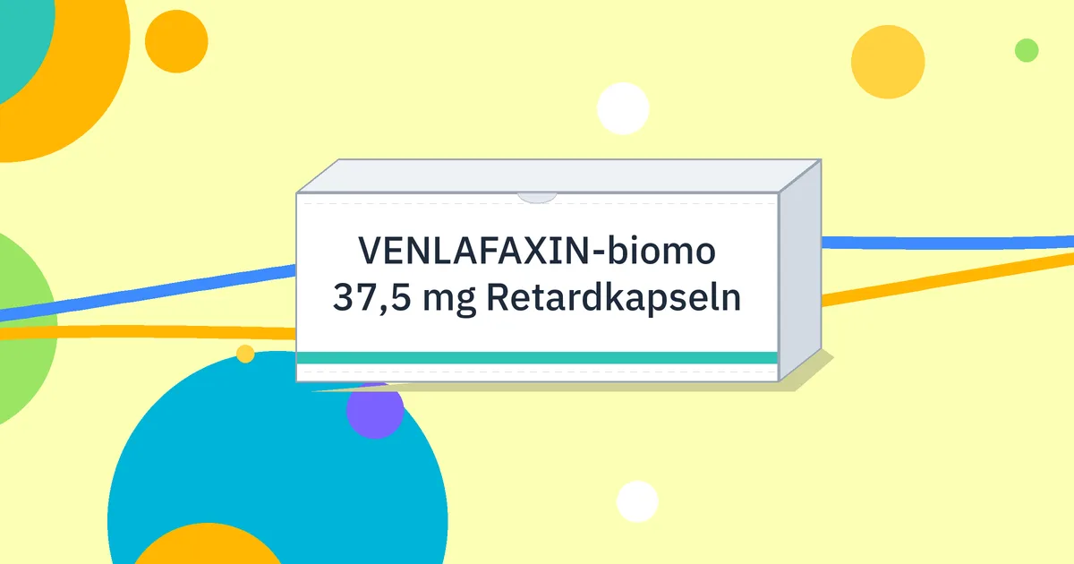 Symbolbild: Packung mit der Aufschrift VENLAFAXIN-biomo 37,5 mg Retardkapseln (PZN 06060026) – Verfügbarkeit und Bezug in Apotheken in Frankfurt am Main