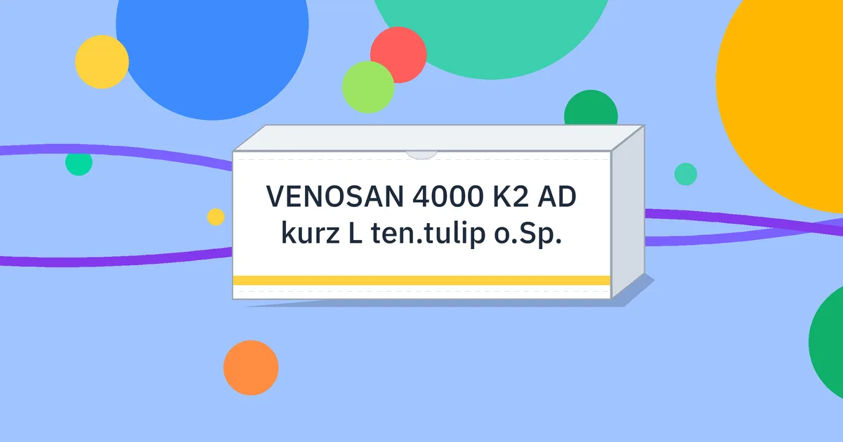 Symbolbild: Packung mit der Aufschrift VENOSAN 4000 K2 AD kurz L ten.tulip o.Sp. (PZN 19154119) – Verfügbarkeit und Bezug in Apotheken in Frankfurt am Main