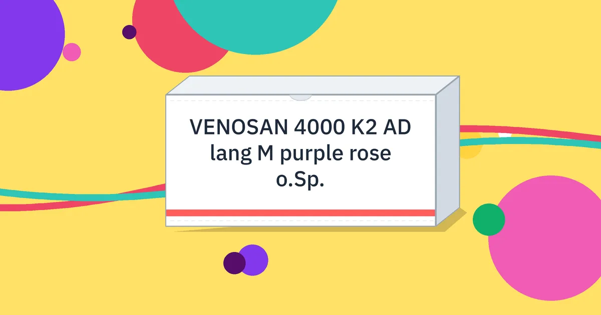 Symbolbild: Packung mit der Aufschrift VENOSAN 4000 K2 AD lang M purple rose o.Sp. (PZN 18847524) – Verfügbarkeit und Bezug in Apotheken in Frankfurt am Main