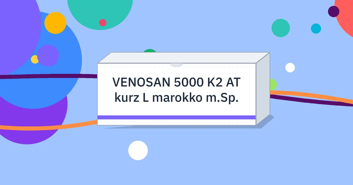 Symbolbild: Packung mit der Aufschrift VENOSAN 5000 K2 AT kurz L marokko m.Sp. (PZN 14431985) – Verfügbarkeit und Bezug in Apotheken in Frankfurt am Main