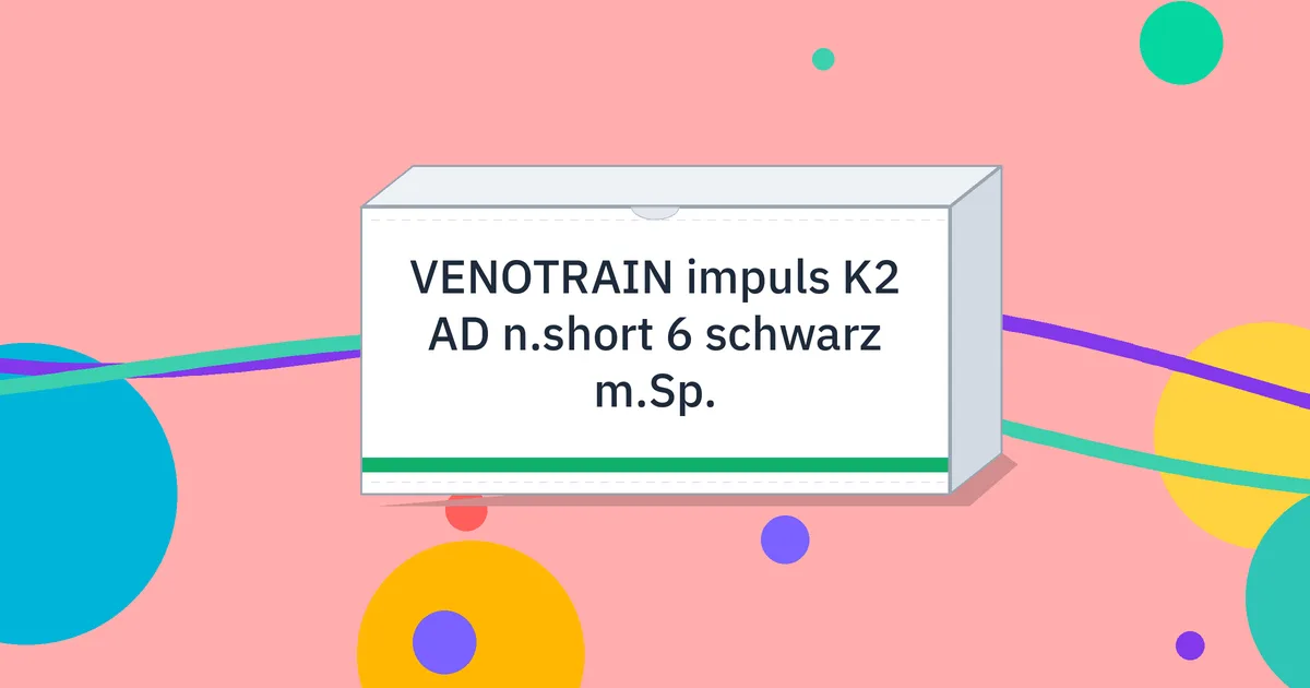 Symbolbild: Packung mit der Aufschrift VENOTRAIN impuls K2 AD n.short 6 schwarz m.Sp. (PZN 00616333) – Verfügbarkeit und Bezug in Apotheken in Frankfurt am Main