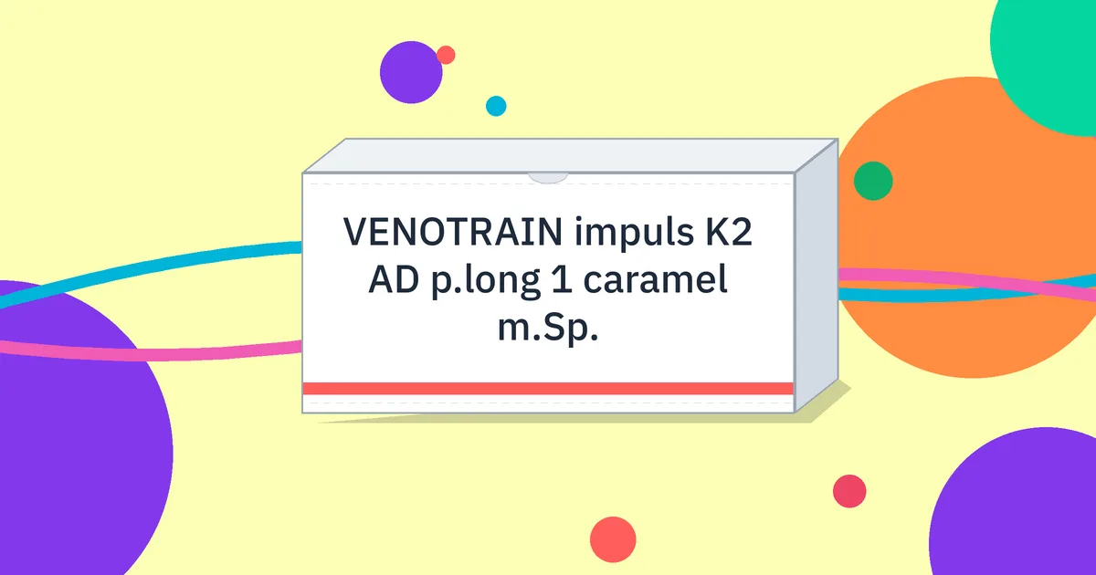 Symbolbild: Packung mit der Aufschrift VENOTRAIN impuls K2 AD p.long 1 caramel m.Sp. (PZN 00613984) – Verfügbarkeit und Bezug in Apotheken in Frankfurt am Main
