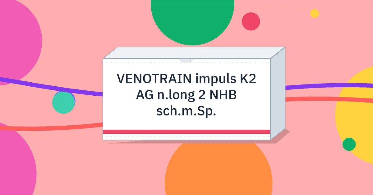 Symbolbild: Packung mit der Aufschrift VENOTRAIN impuls K2 AG n.long 2 NHB sch.m.Sp. (PZN 00507420) – Verfügbarkeit und Bezug in Apotheken in Frankfurt am Main