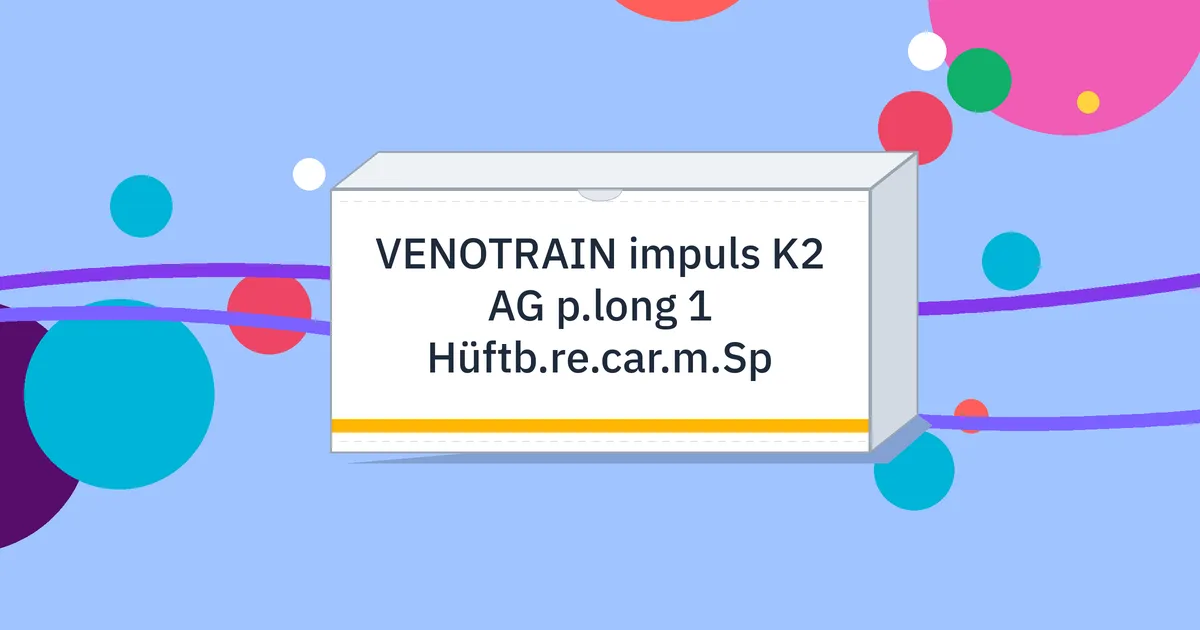 Symbolbild: Packung mit der Aufschrift VENOTRAIN impuls K2 AG p.long 1 Hüftb.re.car.m.Sp (PZN 10292825) – Verfügbarkeit und Bezug in Apotheken in Frankfurt am Main