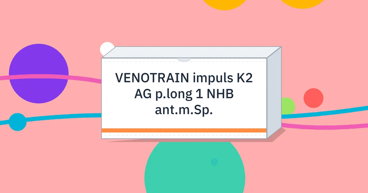 Symbolbild: Packung mit der Aufschrift VENOTRAIN impuls K2 AG p.long 1 NHB ant.m.Sp. (PZN 15214818) – Verfügbarkeit und Bezug in Apotheken in Frankfurt am Main