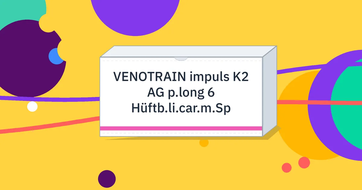 Symbolbild: Packung mit der Aufschrift VENOTRAIN impuls K2 AG p.long 6 Hüftb.li.car.m.Sp (PZN 10294652) – Verfügbarkeit und Bezug in Apotheken in Frankfurt am Main