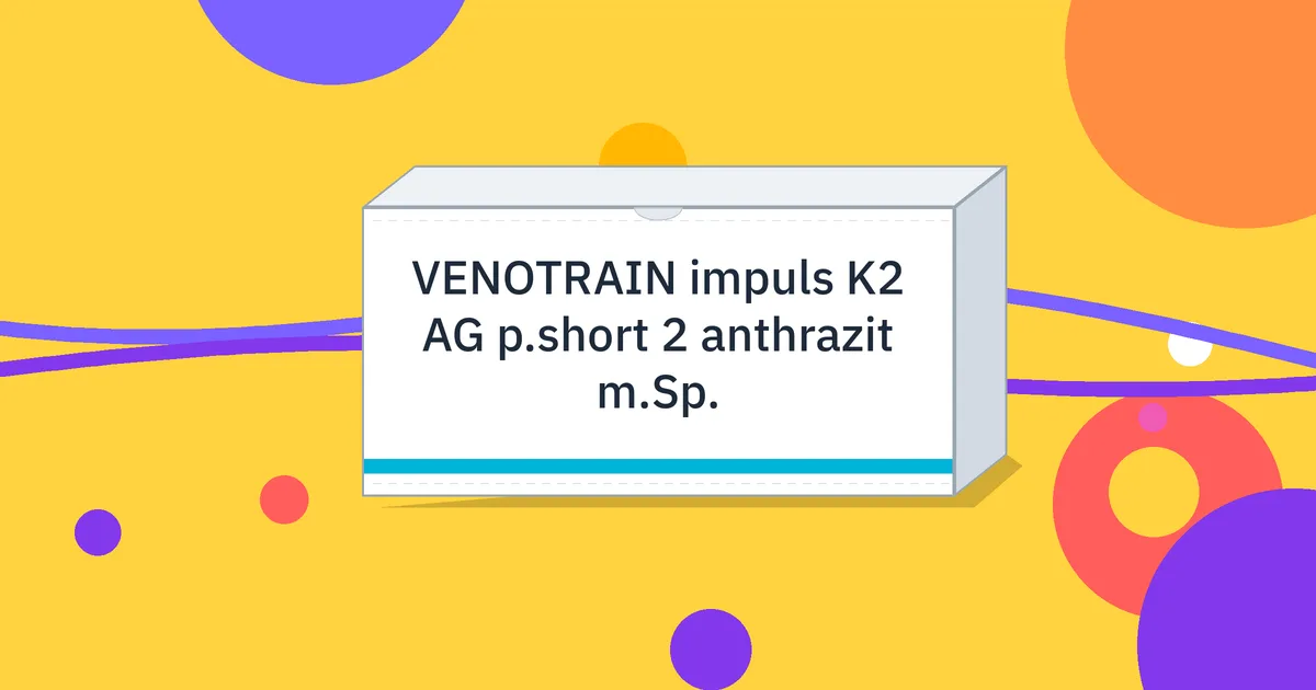 Symbolbild: Packung mit der Aufschrift VENOTRAIN impuls K2 AG p.short 2 anthrazit m.Sp. (PZN 15212392) – Verfügbarkeit und Bezug in Apotheken in Frankfurt am Main