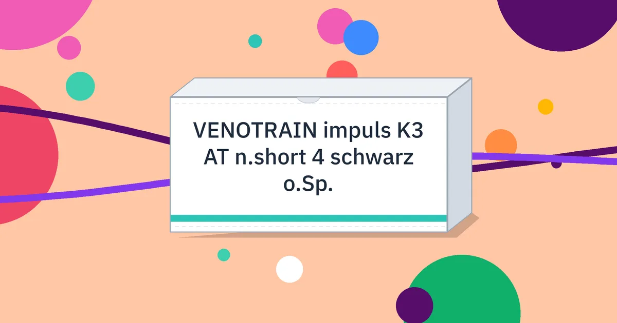 Symbolbild: Packung mit der Aufschrift VENOTRAIN impuls K3 AT n.short 4 schwarz o.Sp. (PZN 19356449) – Verfügbarkeit und Bezug in Apotheken in Frankfurt am Main