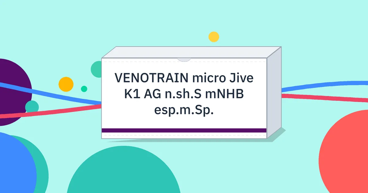 Symbolbild: Packung mit der Aufschrift VENOTRAIN micro Jive K1 AG n.sh.S mNHB esp.m.Sp. (PZN 17760181) – Verfügbarkeit und Bezug in Apotheken in Frankfurt am Main