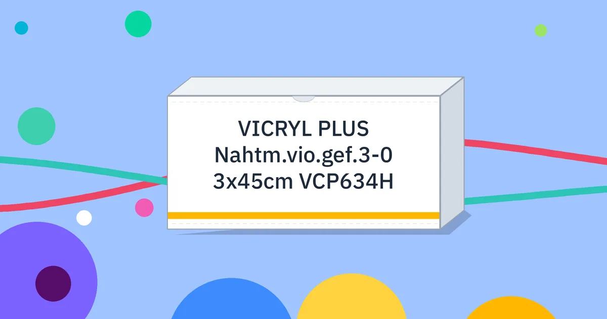 Symbolbild: Packung mit der Aufschrift VICRYL PLUS Nahtm.vio.gef.3-0 3x45cm VCP634H (PZN 20390664) – Verfügbarkeit und Bezug in Apotheken in Frankfurt am Main