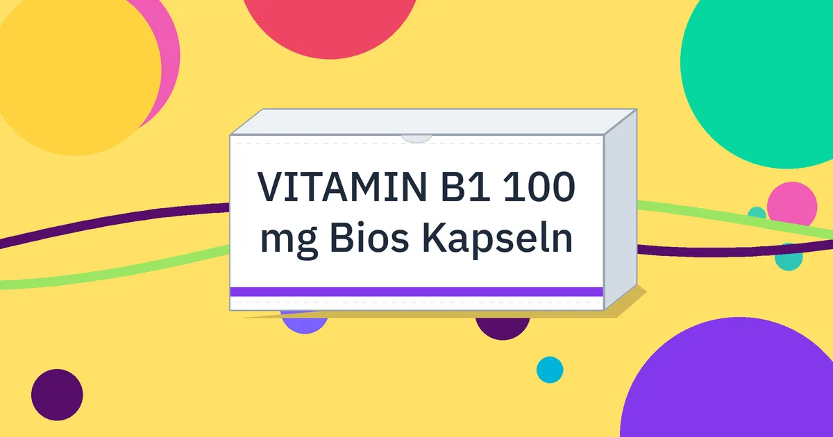 Symbolbild: Packung mit der Aufschrift VITAMIN B1 100 mg Bios Kapseln (PZN 16571650) – Verfügbarkeit und Bezug in Apotheken in Frankfurt am Main