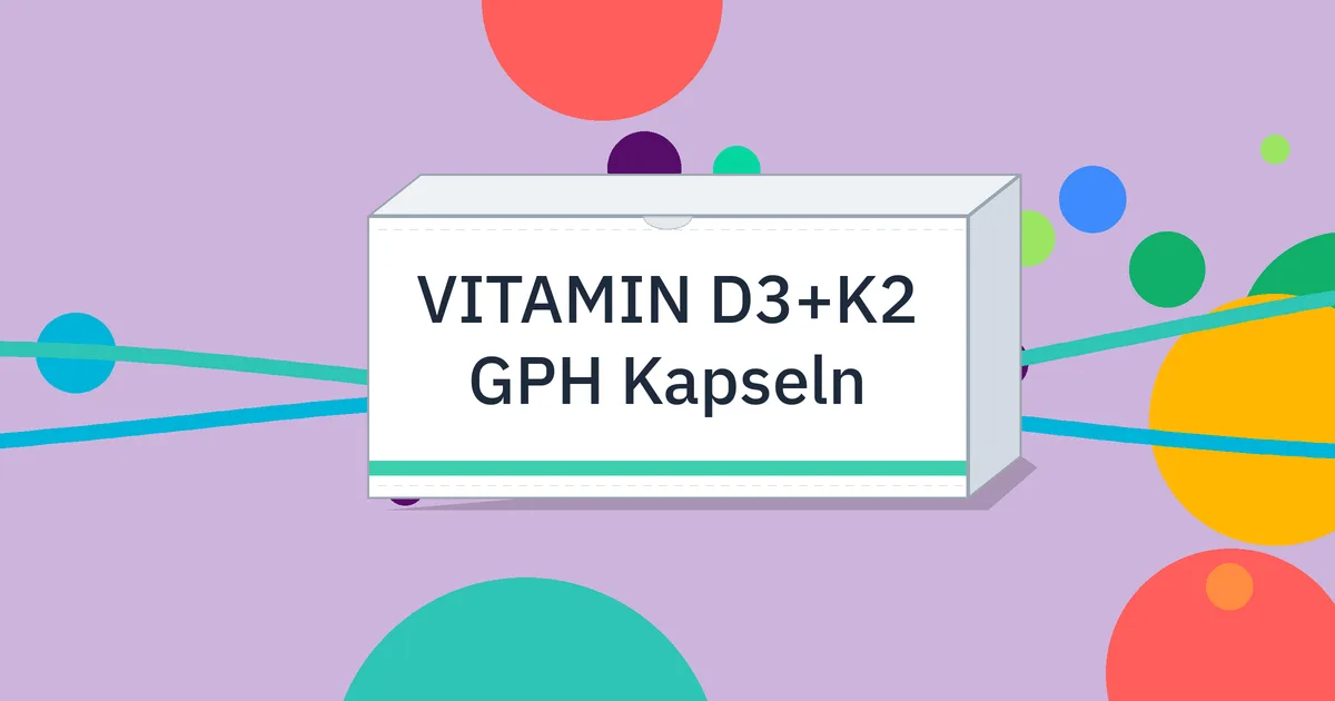 Symbolbild: Packung mit der Aufschrift VITAMIN D3+K2 GPH Kapseln (PZN 15427394) – Verfügbarkeit und Bezug in Apotheken in Frankfurt am Main