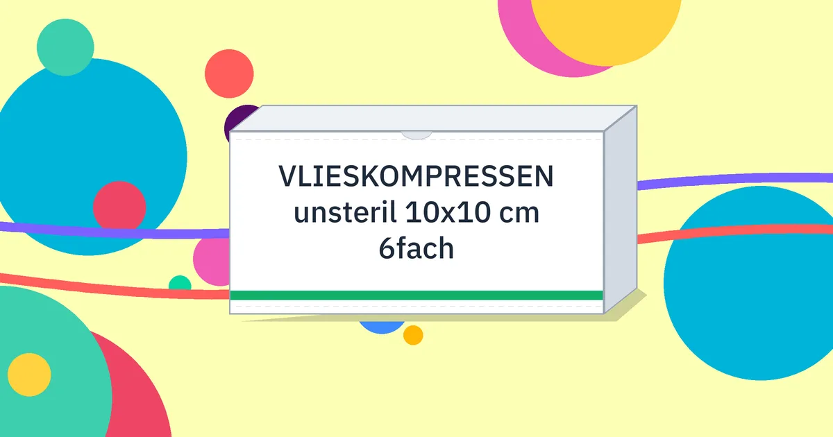 Symbolbild: Packung mit der Aufschrift VLIESKOMPRESSEN unsteril 10x10 cm 6fach (PZN 03996187) – Verfügbarkeit und Bezug in Apotheken in Frankfurt am Main