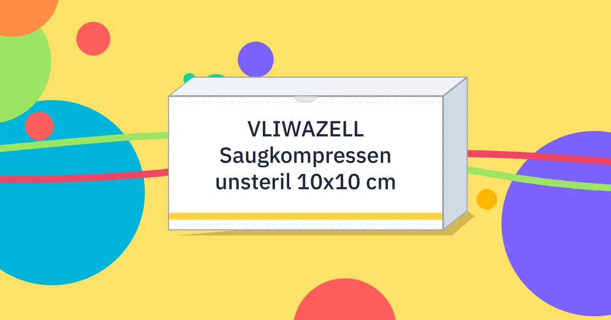 Symbolbild: Packung mit der Aufschrift VLIWAZELL Saugkompressen unsteril 10x10 cm (PZN 20846609) – Verfügbarkeit und Bezug in Apotheken in Frankfurt am Main