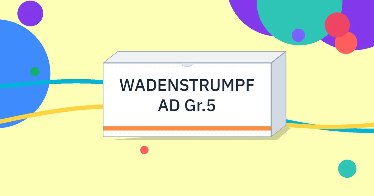 Symbolbild: Packung mit der Aufschrift WADENSTRUMPF AD Gr.5 (PZN 02444698) – Verfügbarkeit und Bezug in Apotheken in Frankfurt am Main