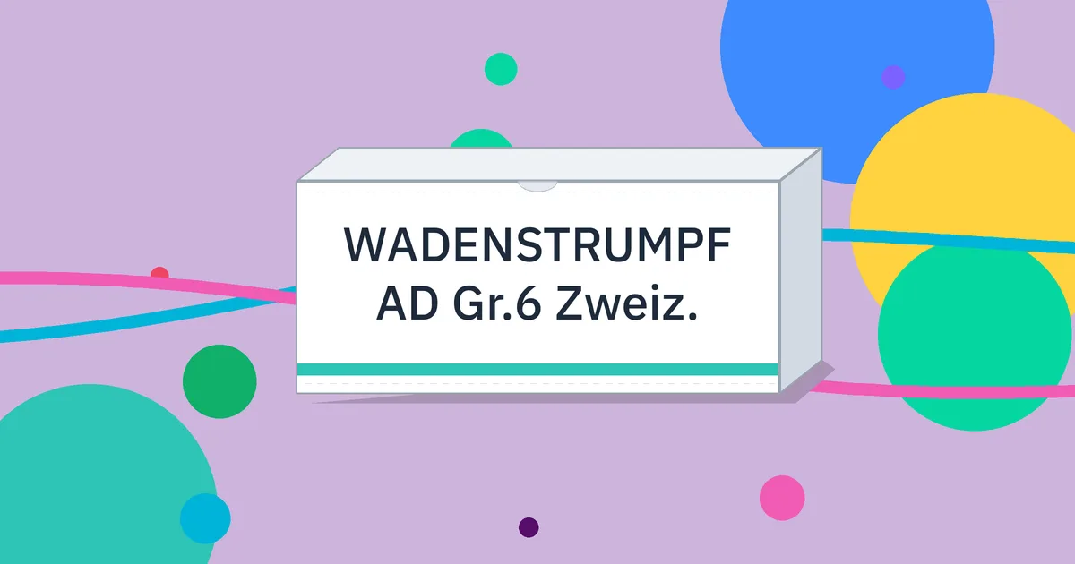 Symbolbild: Packung mit der Aufschrift WADENSTRUMPF AD Gr.6 Zweiz. (PZN 01737895) – Verfügbarkeit und Bezug in Apotheken in Frankfurt am Main