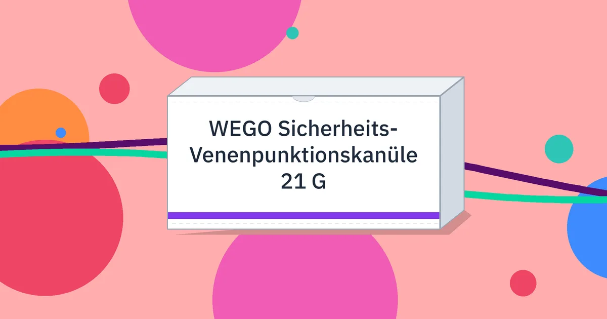 Symbolbild: Packung mit der Aufschrift WEGO Sicherheits-Venenpunktionskanüle 21 G (PZN 20058496) – Verfügbarkeit und Bezug in Apotheken in Frankfurt am Main