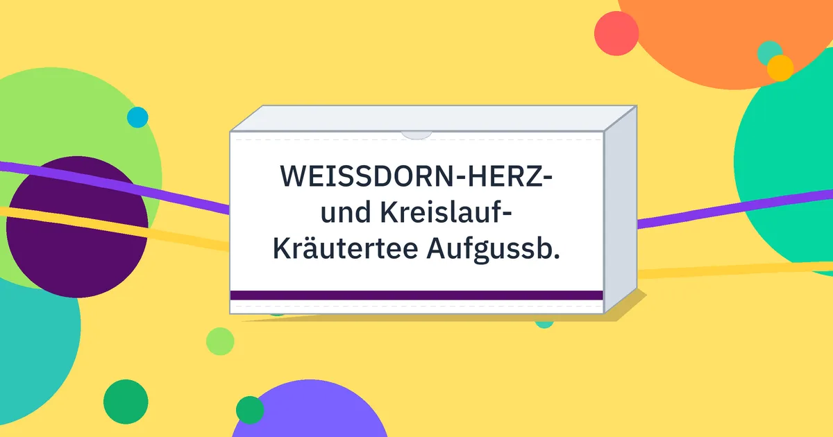 Symbolbild: Packung mit der Aufschrift WEISSDORN-HERZ- und Kreislauf-Kräutertee Aufgussb. (PZN 19473936) – Verfügbarkeit und Bezug in Apotheken in Frankfurt am Main