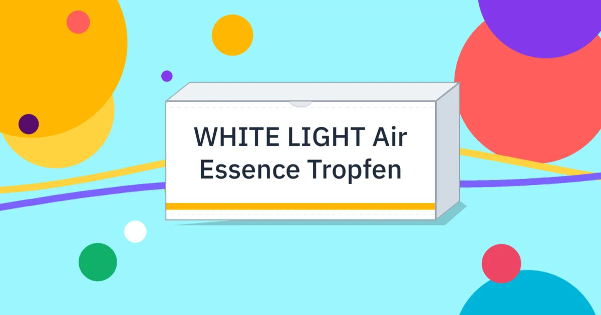 Symbolbild: Packung mit der Aufschrift WHITE LIGHT Air Essence Tropfen (PZN 18791918) – Verfügbarkeit und Bezug in Apotheken in Frankfurt am Main