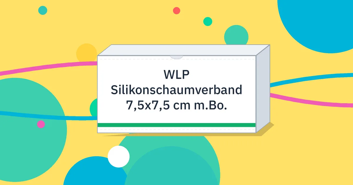 Symbolbild: Packung mit der Aufschrift WLP Silikonschaumverband 7,5x7,5 cm m.Bo. (PZN 12777202) – Verfügbarkeit und Bezug in Apotheken in Frankfurt am Main