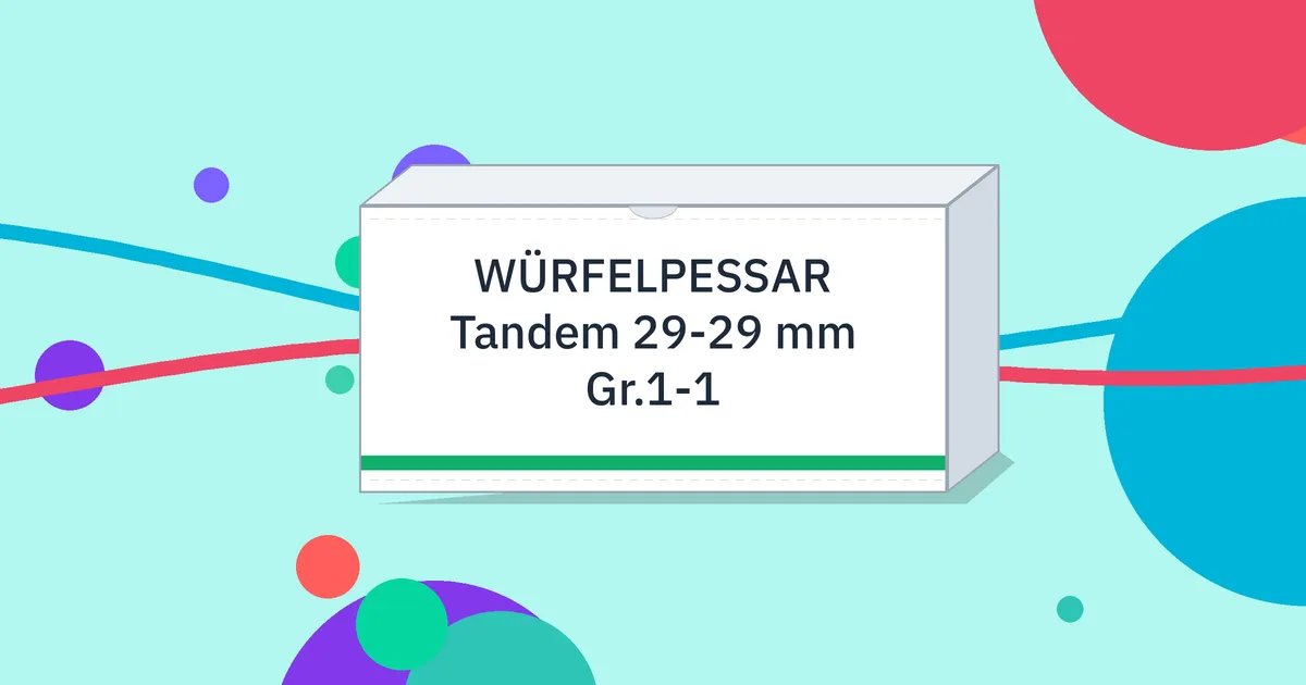 Symbolbild: Packung mit der Aufschrift WÜRFELPESSAR Tandem 29-29 mm Gr.1-1 (PZN 06127109) – Verfügbarkeit und Bezug in Apotheken in Frankfurt am Main