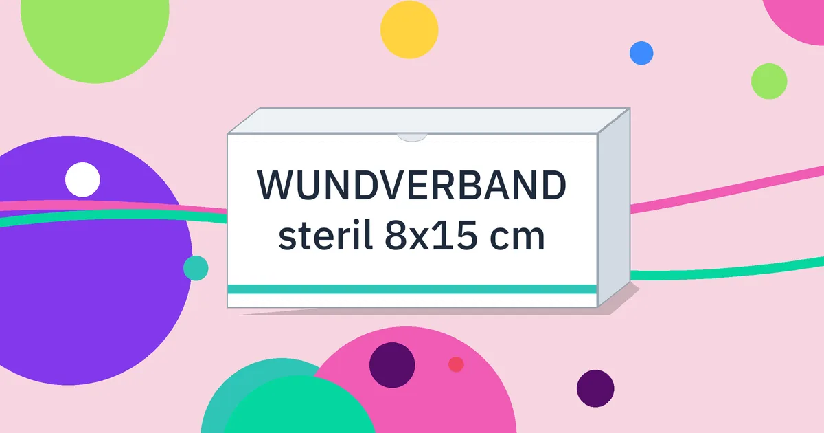 Symbolbild: Packung mit der Aufschrift WUNDVERBAND steril 8x15 cm (PZN 19813668) – Verfügbarkeit und Bezug in Apotheken in Frankfurt am Main