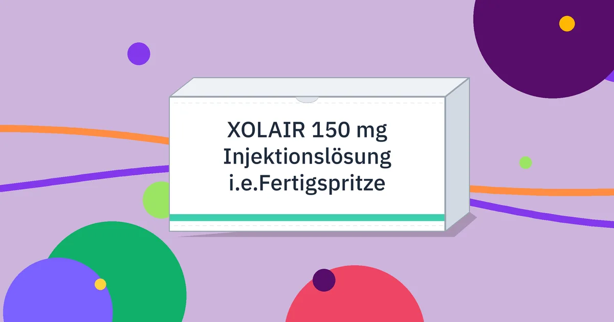 Symbolbild: Packung mit der Aufschrift XOLAIR 150 mg Injektionslösung i.e.Fertigspritze (PZN 14033109) – Verfügbarkeit und Bezug in Apotheken in Frankfurt am Main