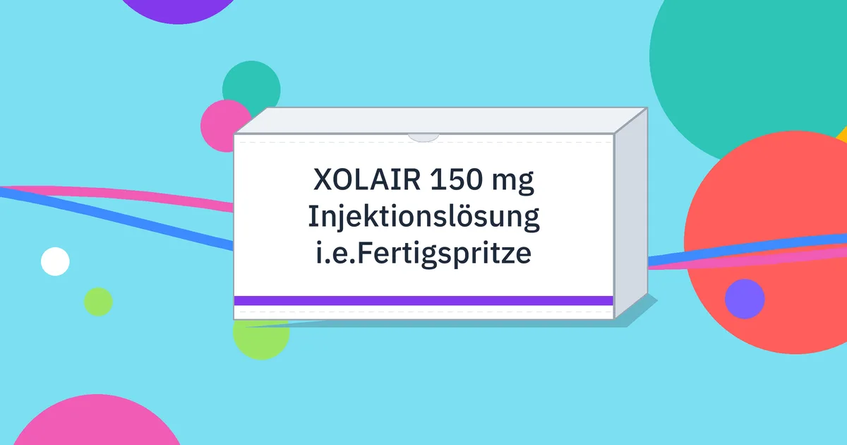 Symbolbild: Packung mit der Aufschrift XOLAIR 150 mg Injektionslösung i.e.Fertigspritze (PZN 18844098) – Verfügbarkeit und Bezug in Apotheken in Frankfurt am Main