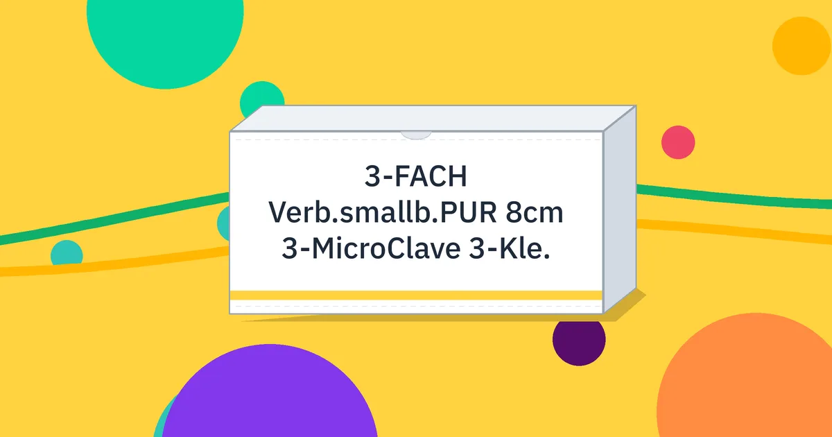 Symbolbild: Packung mit der Aufschrift 3-FACH Verb.smallb.PUR 8cm 3-MicroClave 3-Kle. (PZN 19515037) – Verfügbarkeit und Bezug in Apotheken in Frankfurt am Main