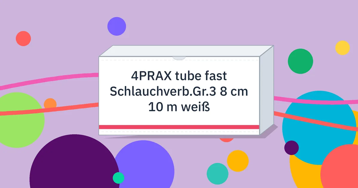 Symbolbild: Packung mit der Aufschrift 4PRAX tube fast Schlauchverb.Gr.3 8 cm 10 m weiß (PZN 20230854) – Verfügbarkeit und Bezug in Apotheken in Frankfurt am Main