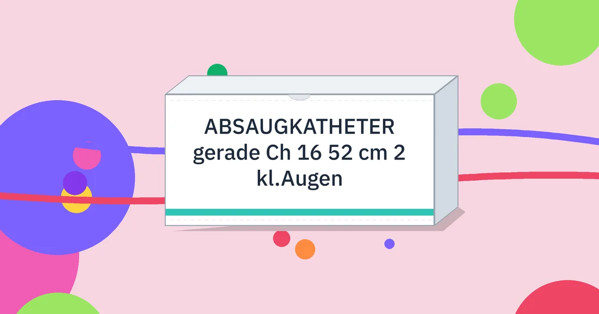 Symbolbild: Packung mit der Aufschrift ABSAUGKATHETER gerade Ch 16 52 cm 2 kl.Augen (PZN 02099758) – Verfügbarkeit und Bezug in Apotheken in Frankfurt am Main