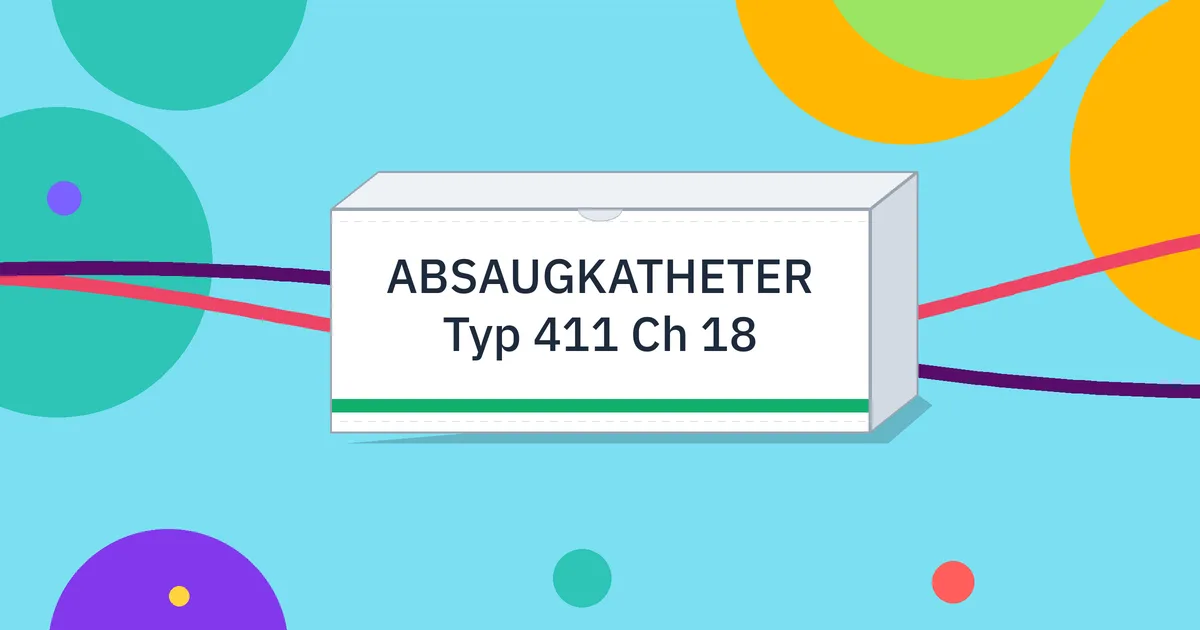 Symbolbild: Packung mit der Aufschrift ABSAUGKATHETER Typ 411 Ch 18 (PZN 07489122) – Verfügbarkeit und Bezug in Apotheken in Frankfurt am Main