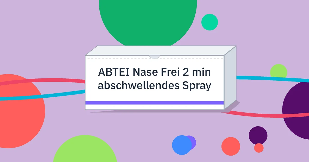 Symbolbild: Packung mit der Aufschrift ABTEI Nase Frei 2 min abschwellendes Spray (PZN 16893862) – Verfügbarkeit und Bezug in Apotheken in Frankfurt am Main