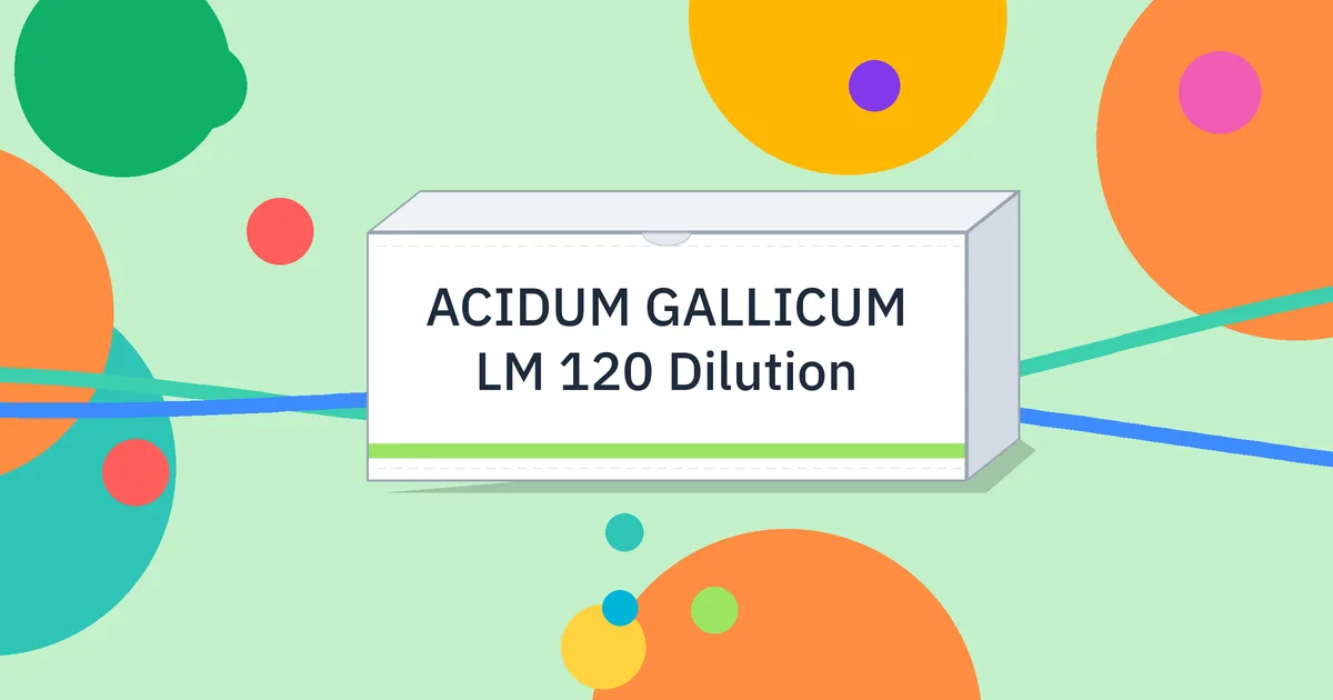 Symbolbild: Packung mit der Aufschrift ACIDUM GALLICUM LM 120 Dilution (PZN 13276212) – Verfügbarkeit und Bezug in Apotheken in Frankfurt am Main