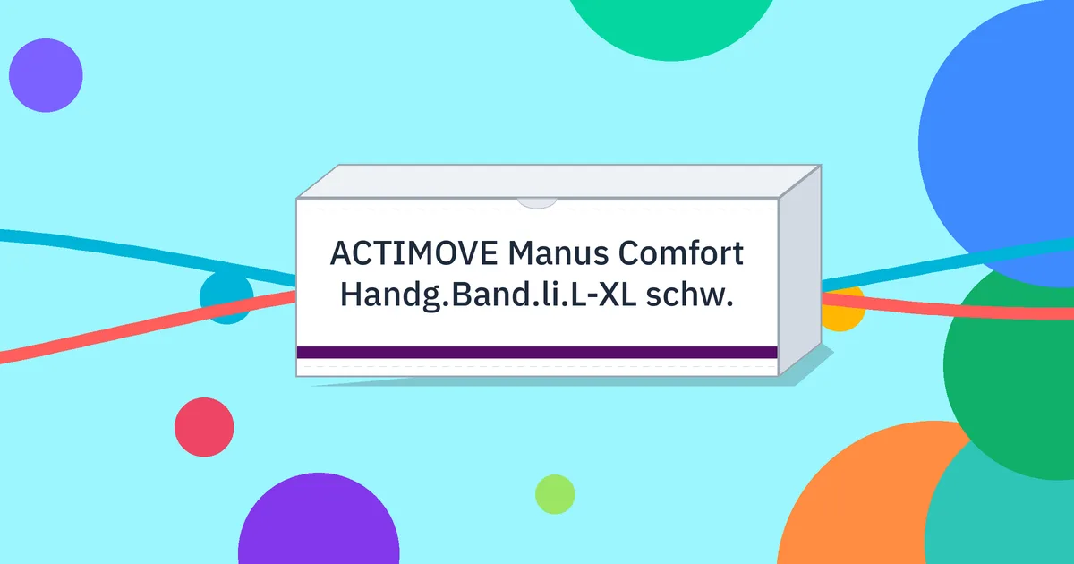 Symbolbild: Packung mit der Aufschrift ACTIMOVE Manus Comfort Handg.Band.li.L-XL schw. (PZN 18002063) – Verfügbarkeit und Bezug in Apotheken in Frankfurt am Main